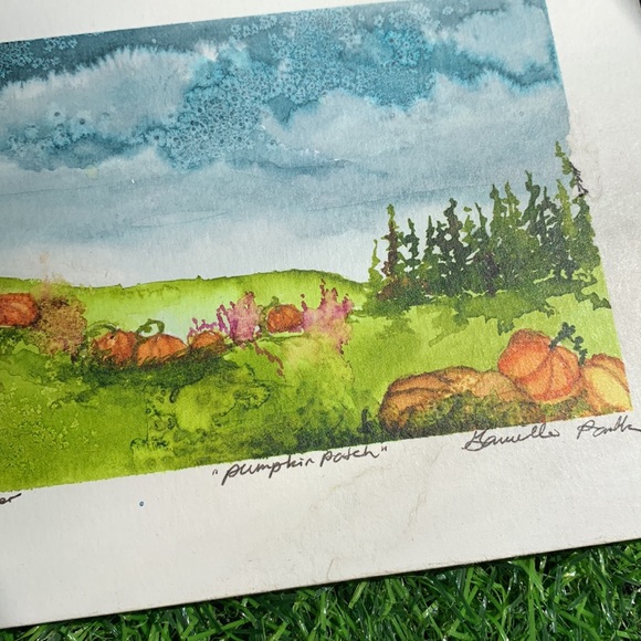 Art | Pumpkin Patch Watercolor Painting 4 By 6 Mounted On Cherry Wood ...